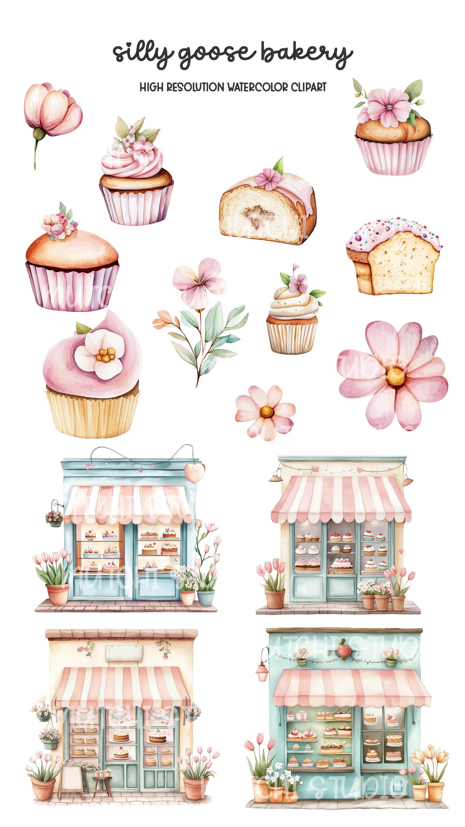 Watercolor Goose Bakery Clipart Set, Whimsical Spring Illustrations ...