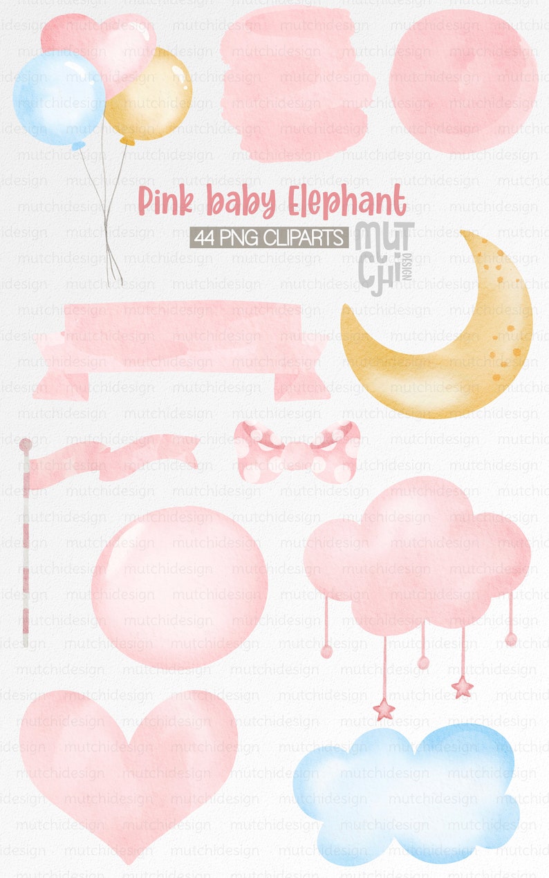 Baby Elephant Clipart Pink Watercolor Elephant PNG Safari - Etsy