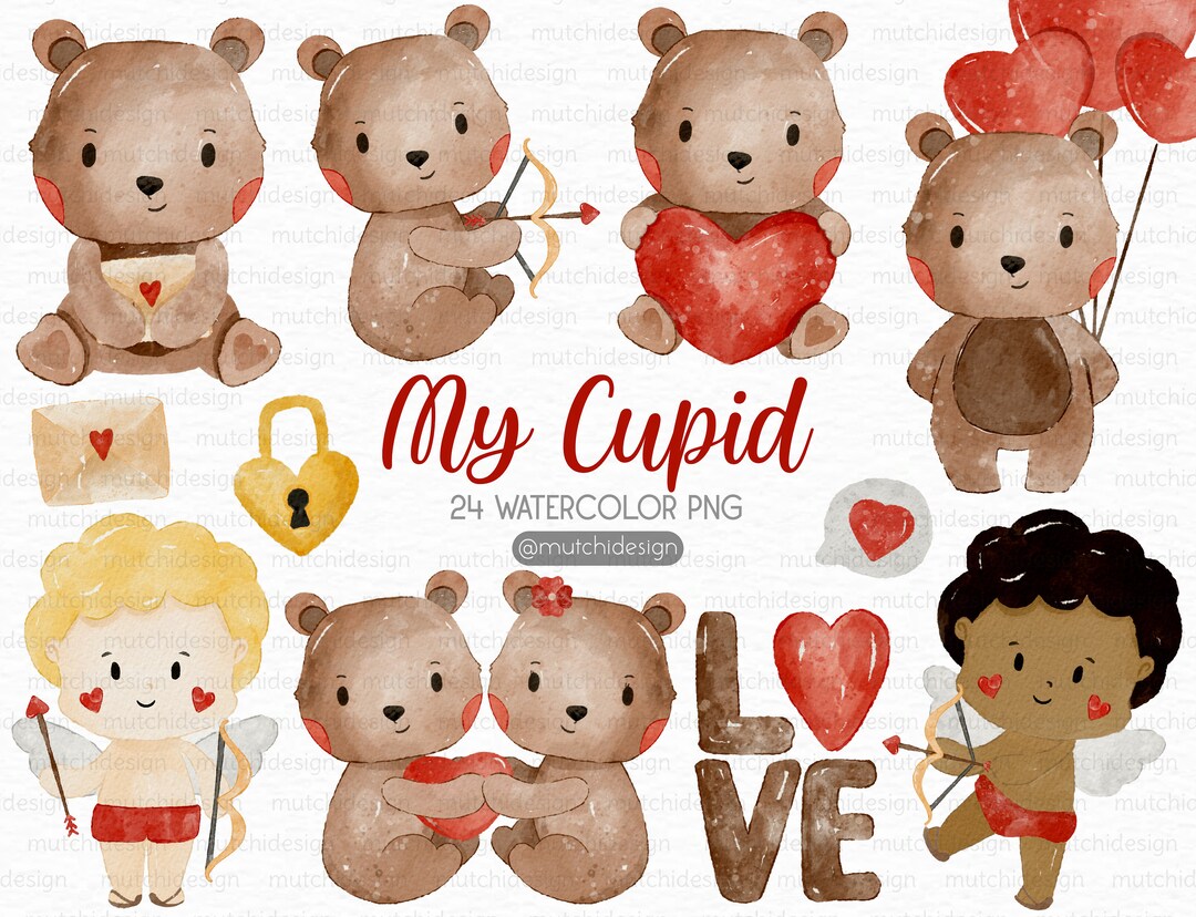 Valentine's Day Teddy Bear Clipart: 24 Watercolor Pngs (digital ...