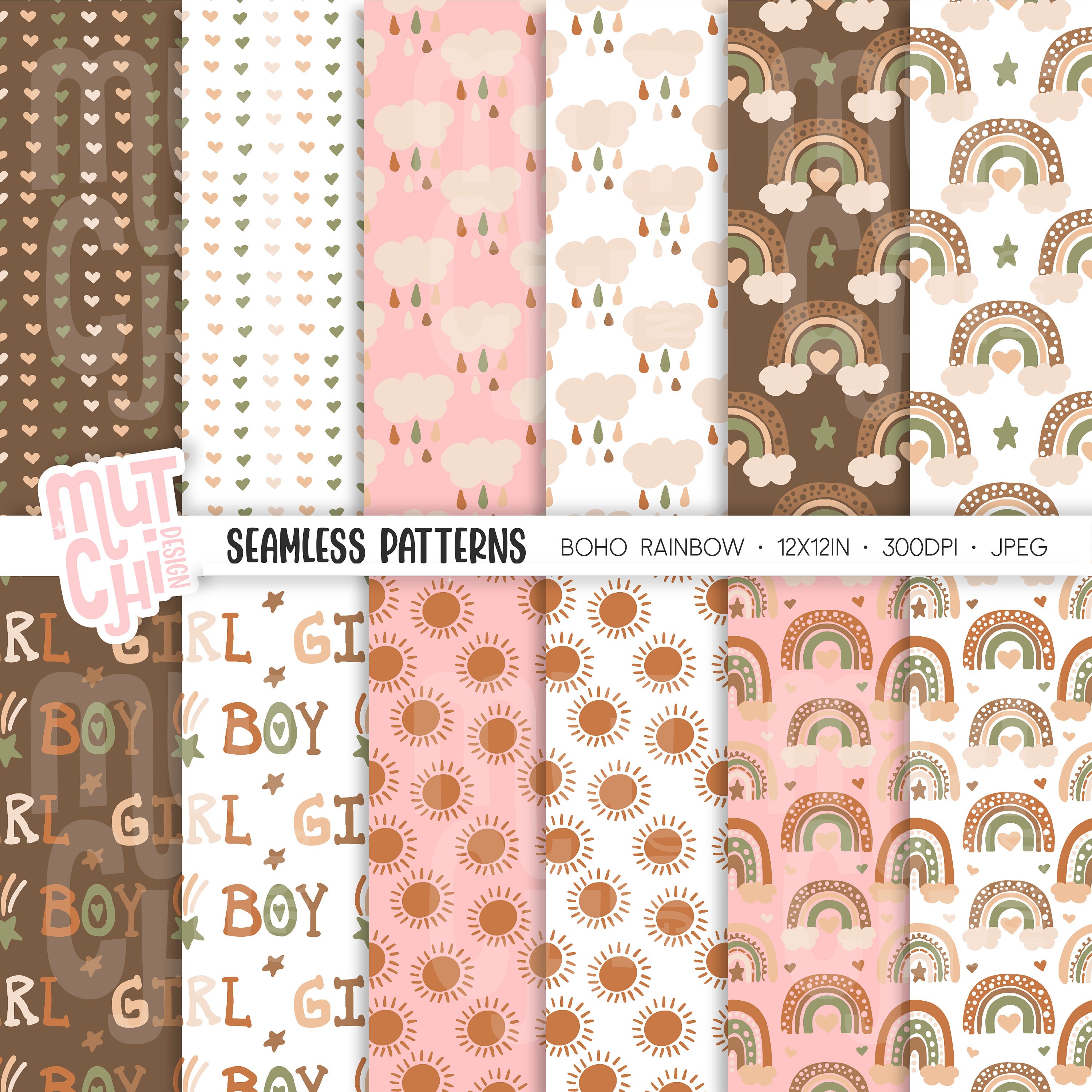 Boho Rainbows Digital Paper Set JPG Digital Gráficos | Etsy