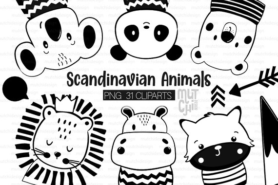 Scandinavian Animals Clipart Set Png Digital Assets Cute | Etsy
