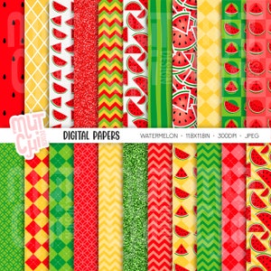 Watermelon Digital Paper Set, Watermelon Backgrounds, Watermelon ...