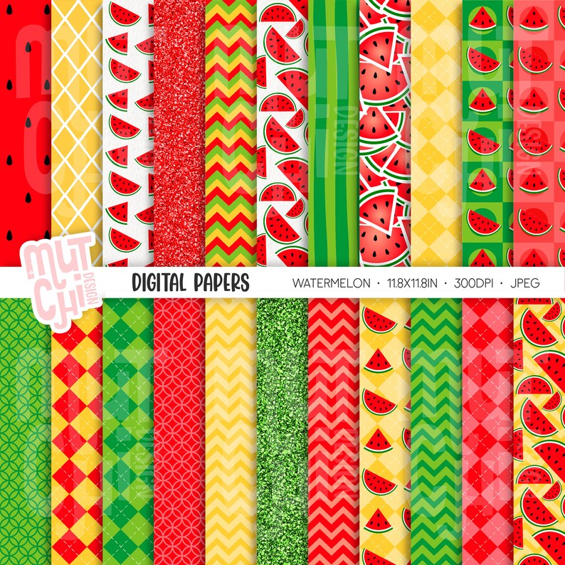Watermelon Digital Paper Set Watermelon Backgrounds - Etsy