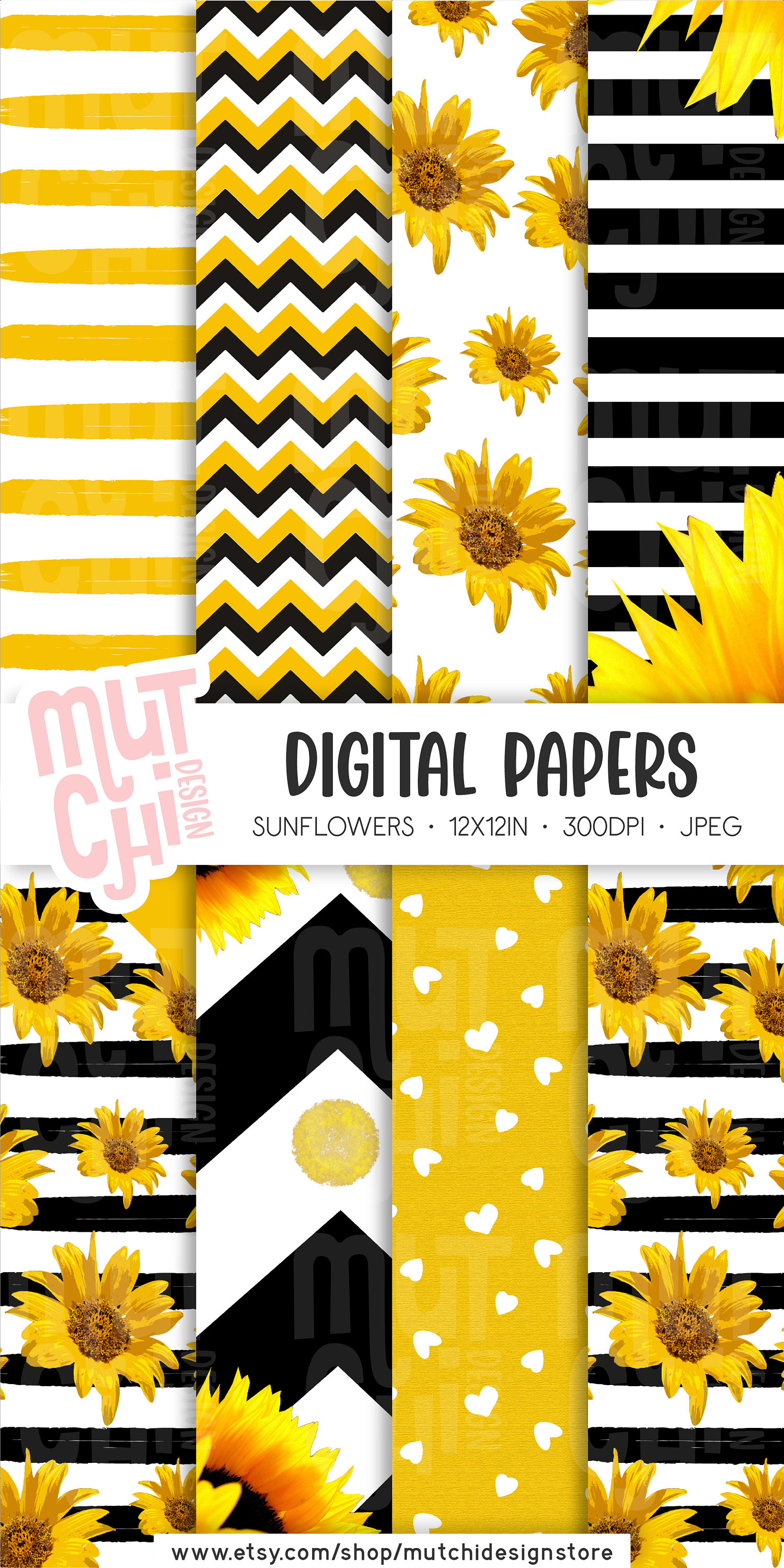 Sunflower Digital Paper Set JPG Digital Flower Graphics | Etsy