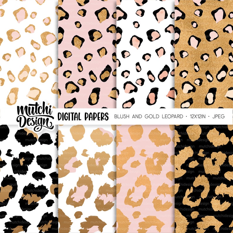 Pink and Gold Leopard Digital Papers Backgrounds Animal - Etsy