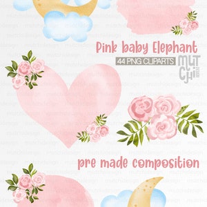 Baby Elephant Clipart, Pink Watercolor Elephant PNG, Safari Jungle ...
