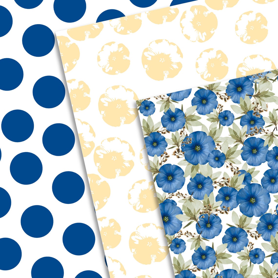 Blue Floral Watercolor Digital Paper Set JPG Digital | Etsy