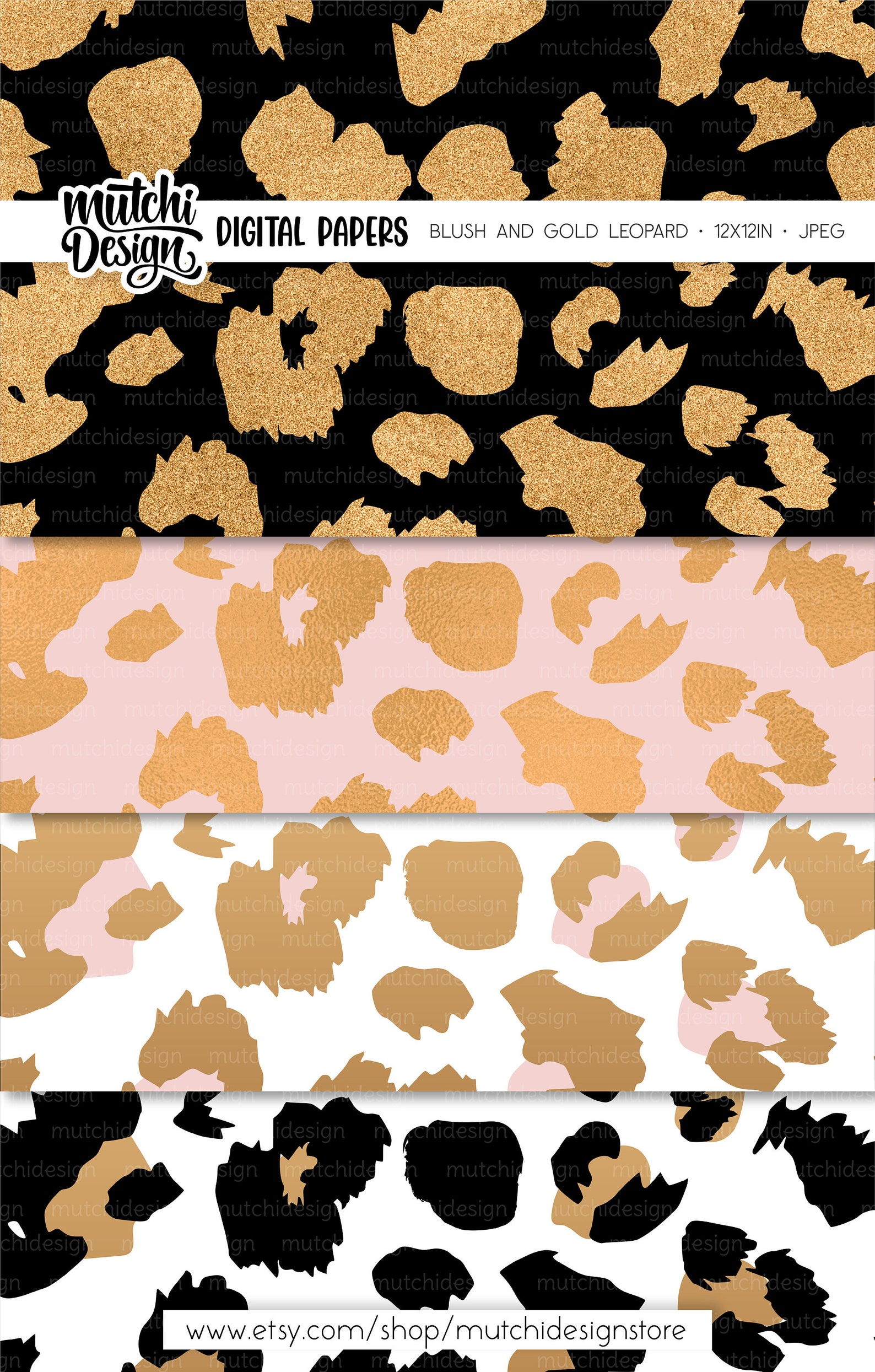 Pink and Gold Leopard Digital Papers Backgrounds Animal - Etsy