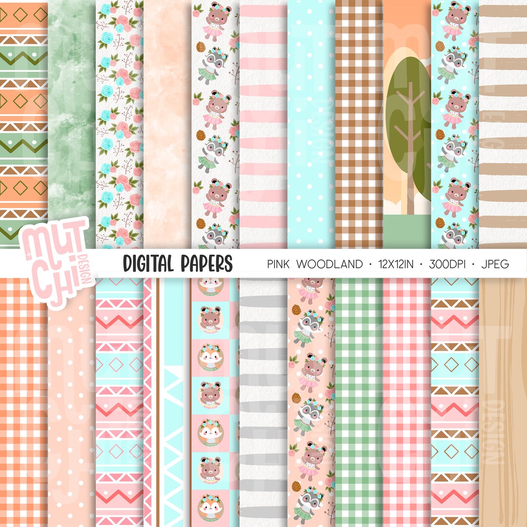 Woodland Animals Digital Papers Set, Backgrounds, Woodland, Girls ...