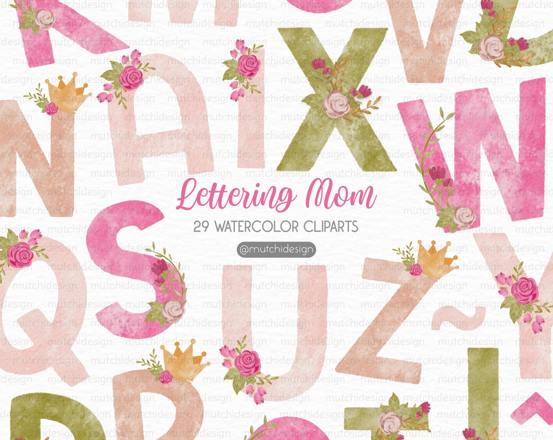 Floral Alphabet Clipart , Watercolor Lettering Creator, Pink Alphabet ...