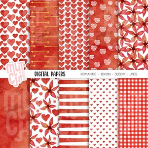 Valentine's Day Watercolor Digital Paper Set, JPG, Digital, Romantic ...