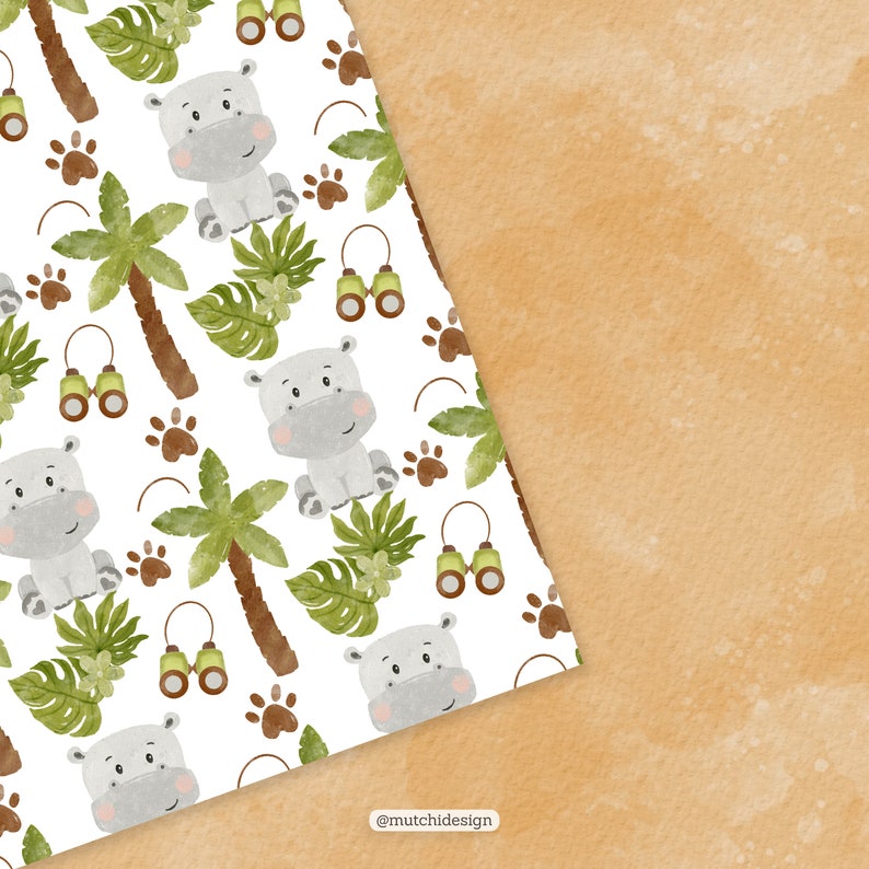 Hippo Safari Digital Papers, Jungle Seamless Patterns (JPEG) - Etsy