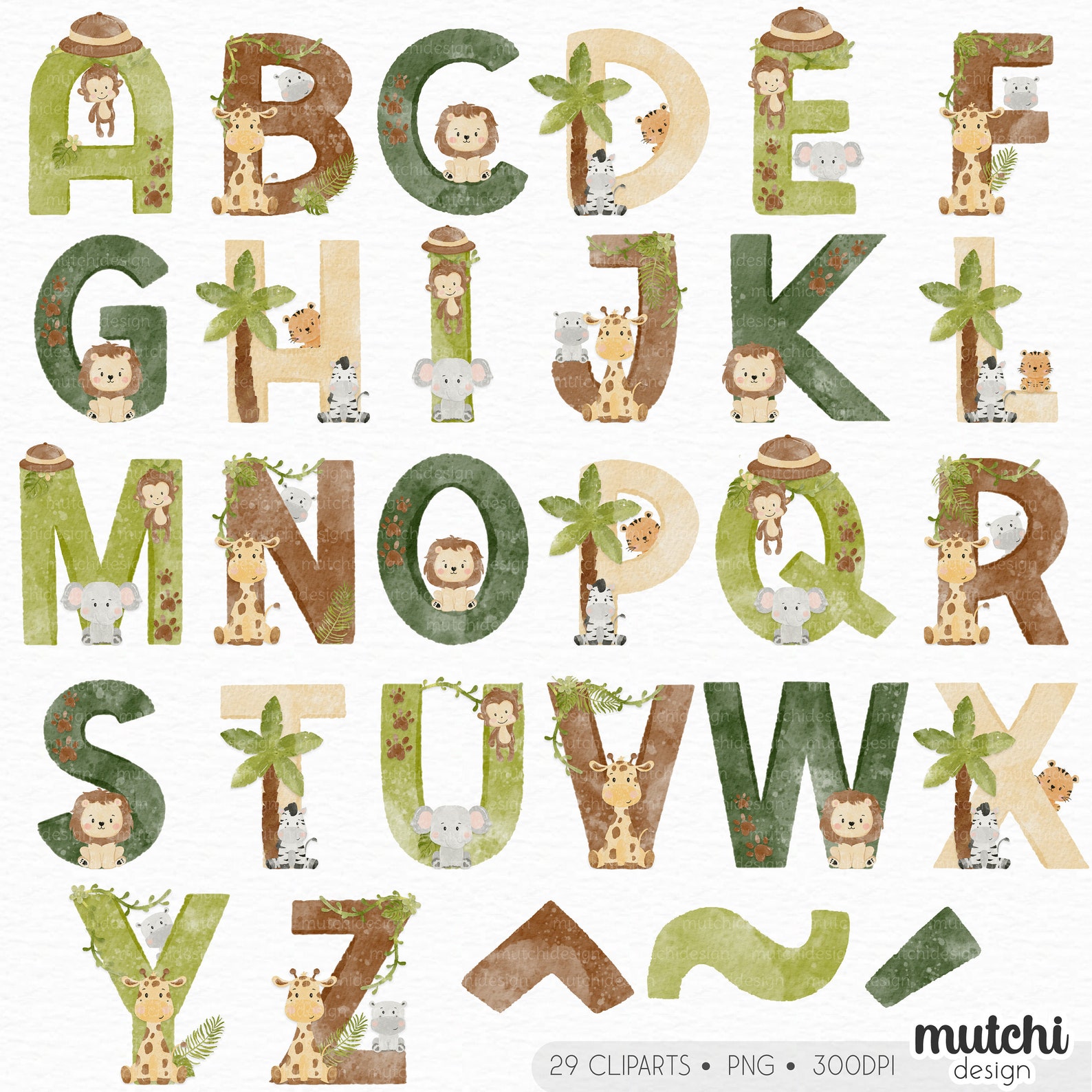 Safari Alphabet Clipart , Watercolor Lettering Creator, Alphabet ...
