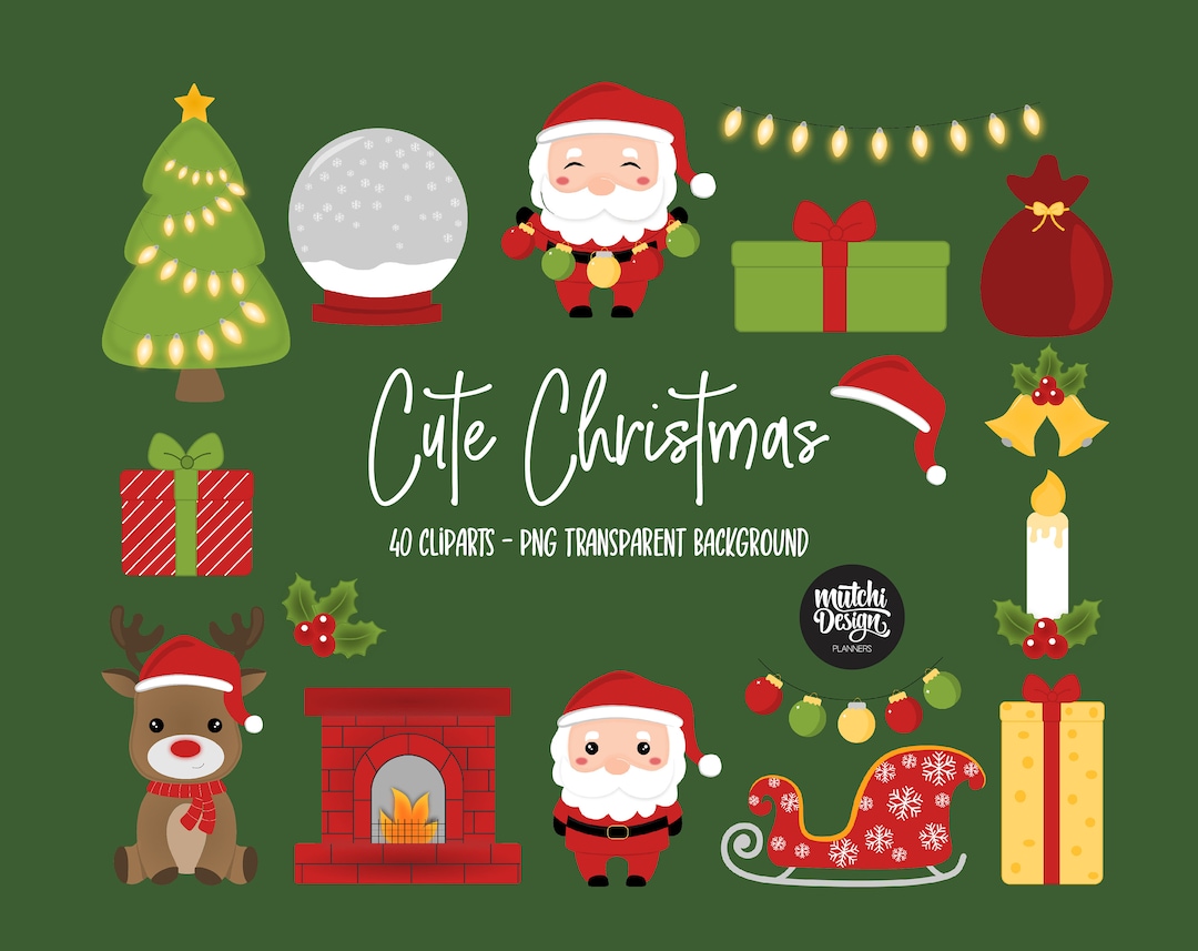 Cute Christmas Clipart Set Digital Illustrations Xmas Holiday Winter ...