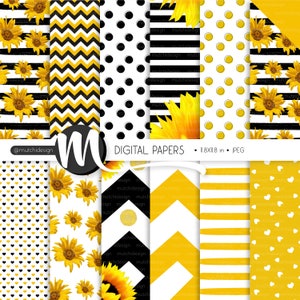 Sunflower Digital Paper Set, JPG, Digital, Flower Graphics, Sunflower ...