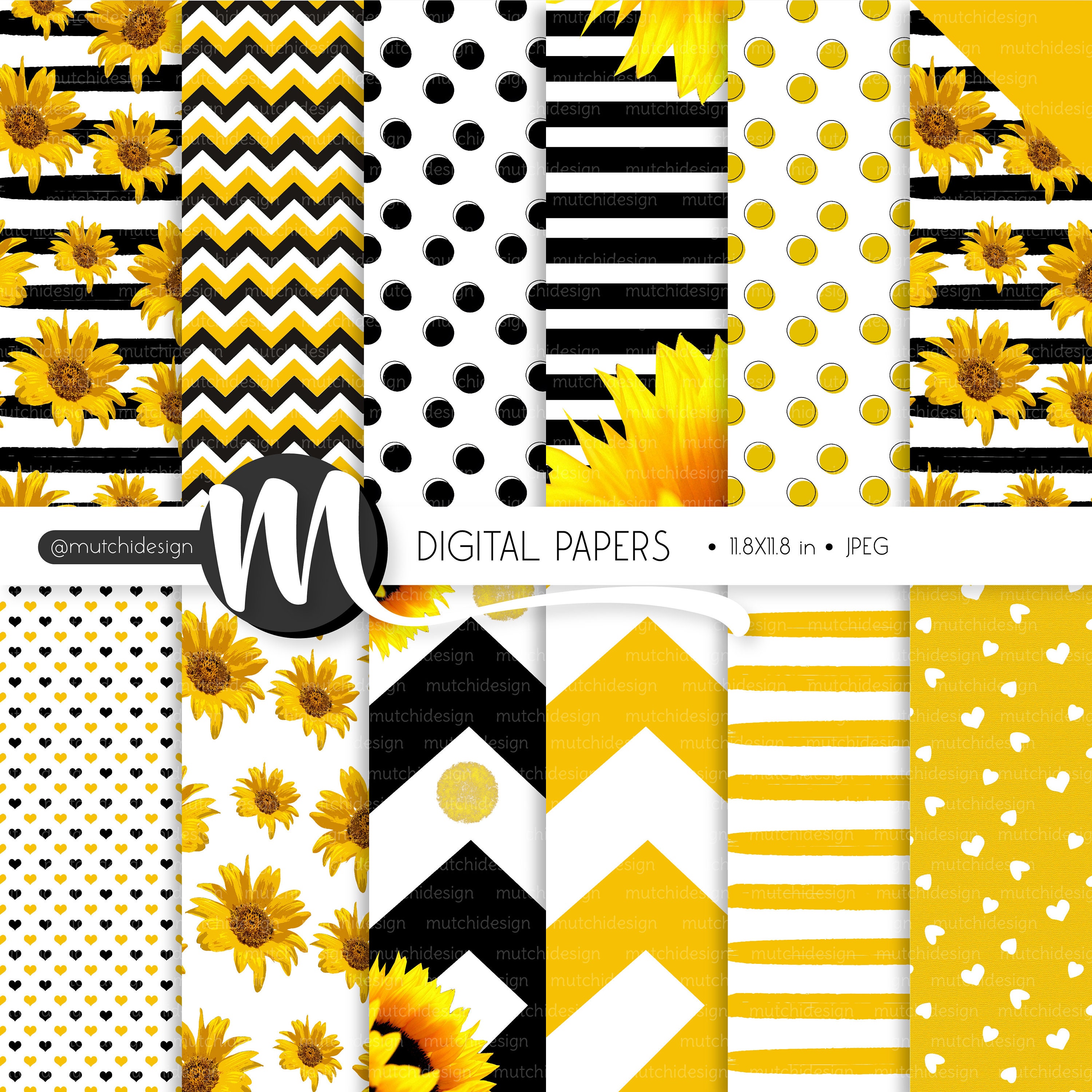 Sunflower Digital Paper Set JPG Digital Flower Graphics | Etsy
