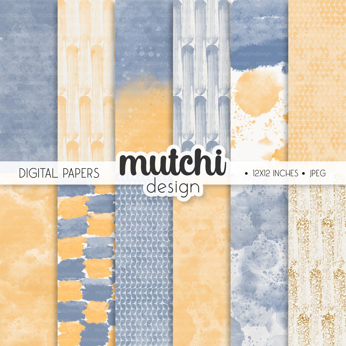 Watercolor Blue and Yellow Digital Paper Set Scrapbook Baby | Etsy