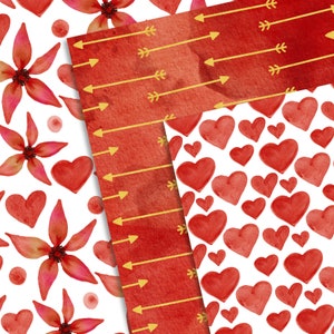 Valentine's Day Watercolor Digital Paper Set, JPG, Digital, Romantic ...