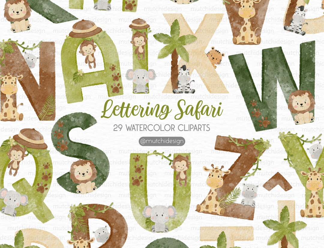 Safari Alphabet Clipart , Watercolor Lettering Creator, Alphabet ...