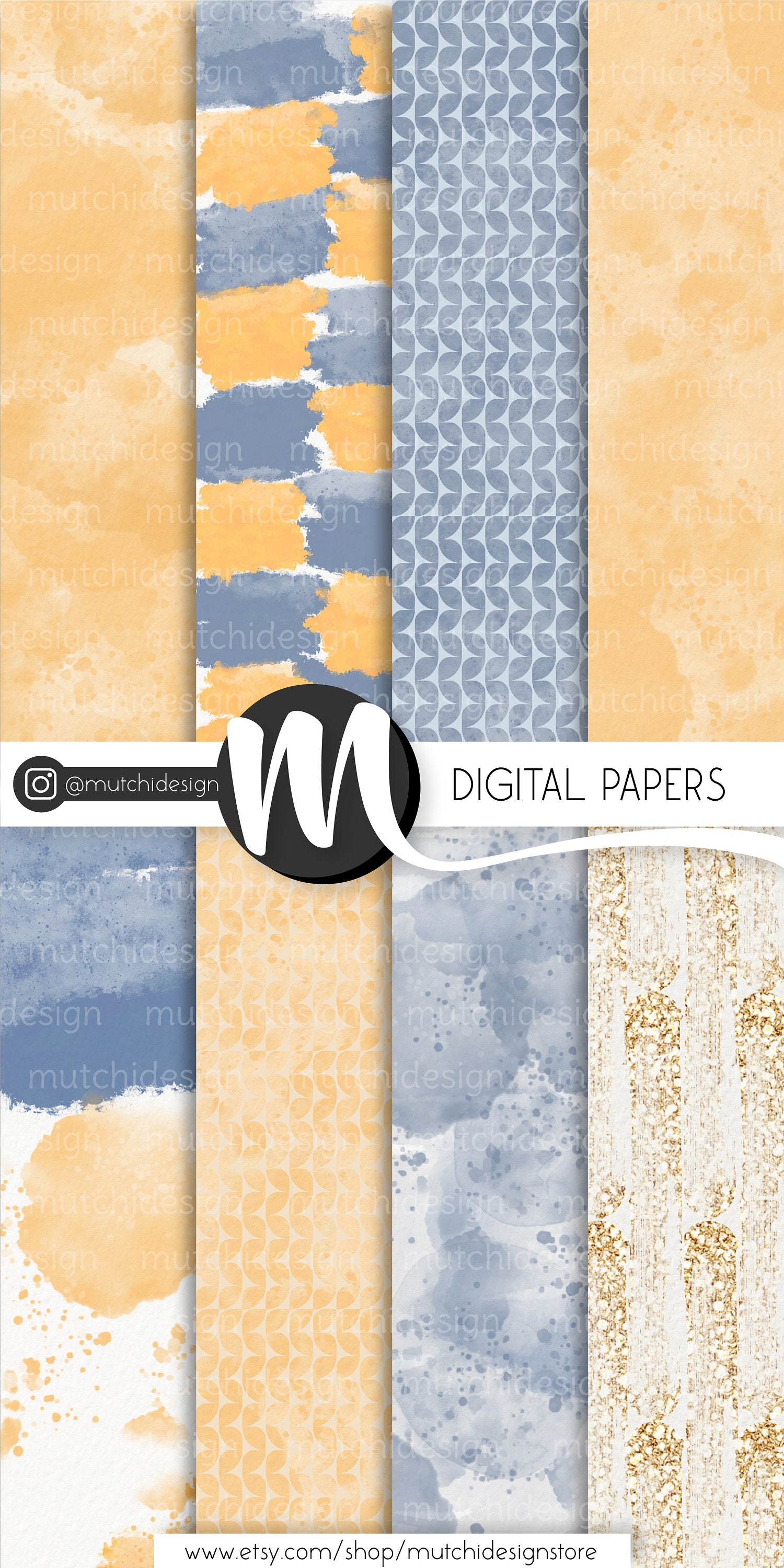 Watercolor Blue and Yellow Digital Paper Set Scrapbook Baby | Etsy