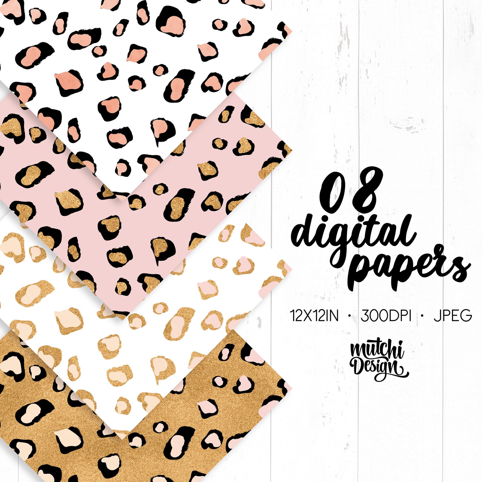 Pink and Gold Leopard Digital Papers Backgrounds Animal - Etsy