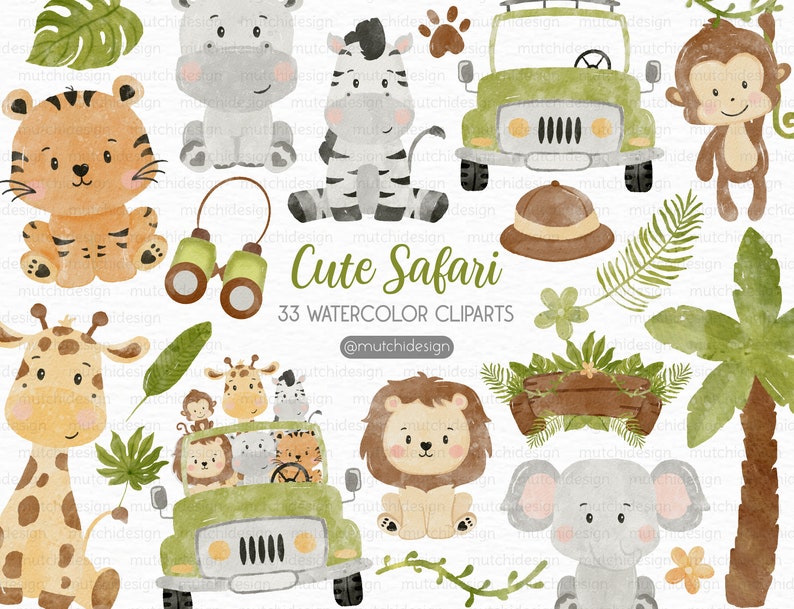 Cute Safari Animals Cliparts - Etsy