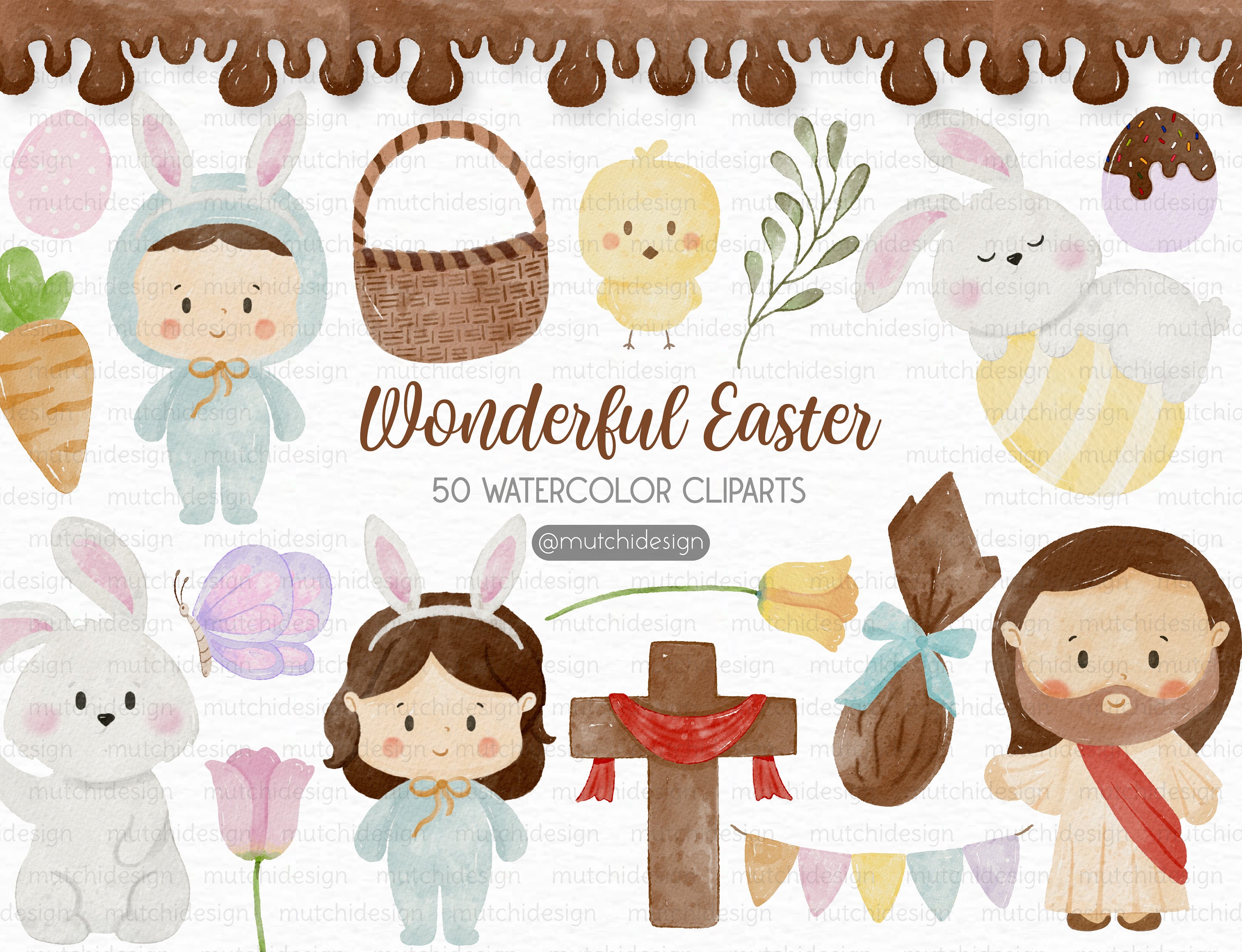 Cute Easter Clipart Watercolor Illustration Printable - Etsy
