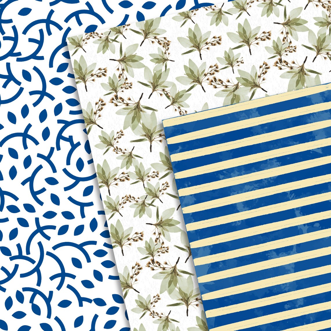 Blue Floral Watercolor Digital Paper Set JPG Digital | Etsy