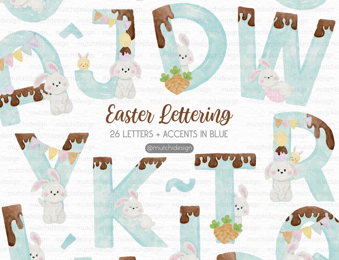 Easter Alphabet Clipart, Watercolor Blue Lettering (digital Clipart) - Etsy