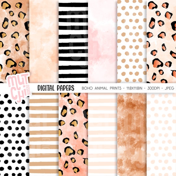 Boho Digital Paper Backgrounds Boho Animal Print Digital | Etsy