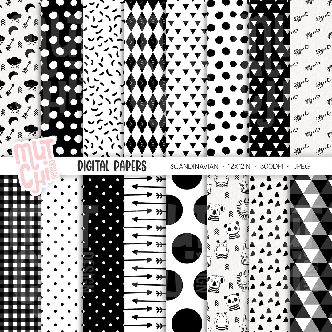 Scandinavian Digital Paper Set, Scandinavian Backgrounds, Black ...