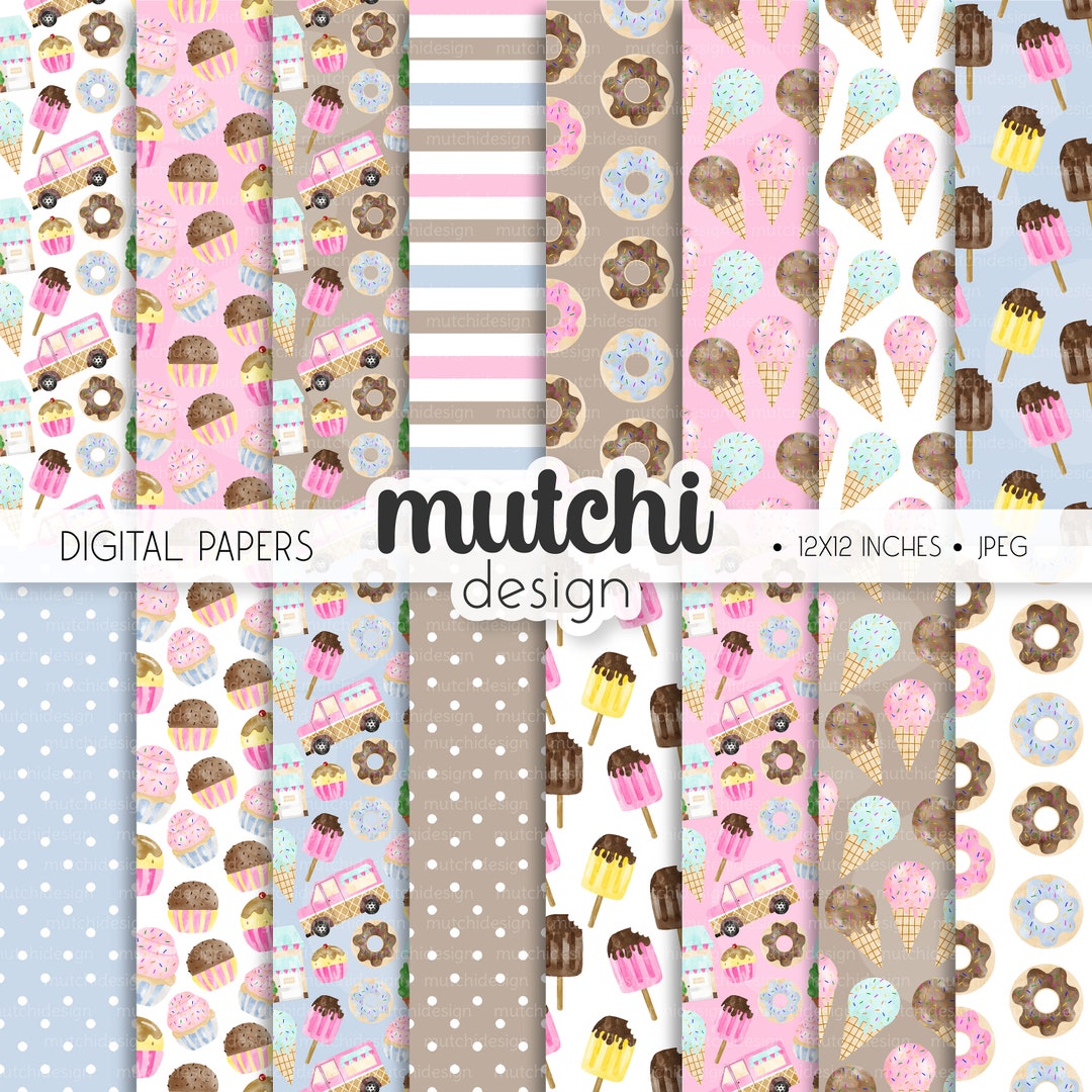 Watercolor Sweet Shop Patterns, Seamless Patterns, Dessert Pattern ...