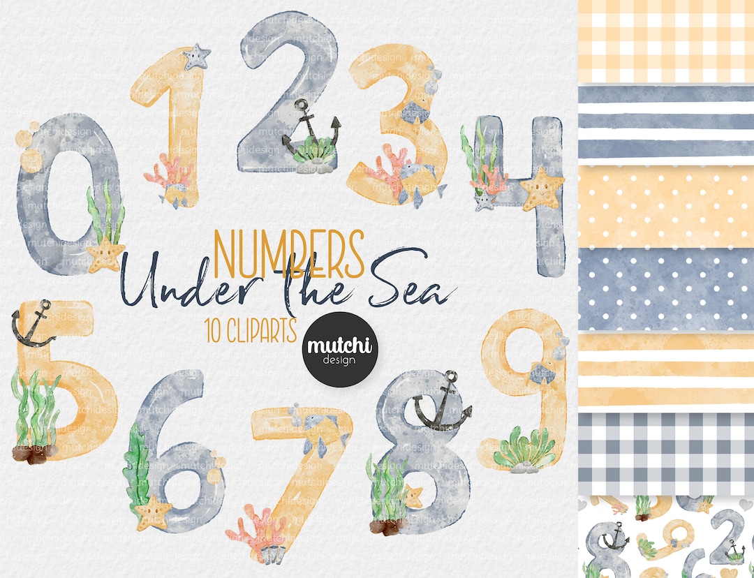 Under the Sea Numbers Clipart Bundle, Digital Papers, Seamless Patterns ...