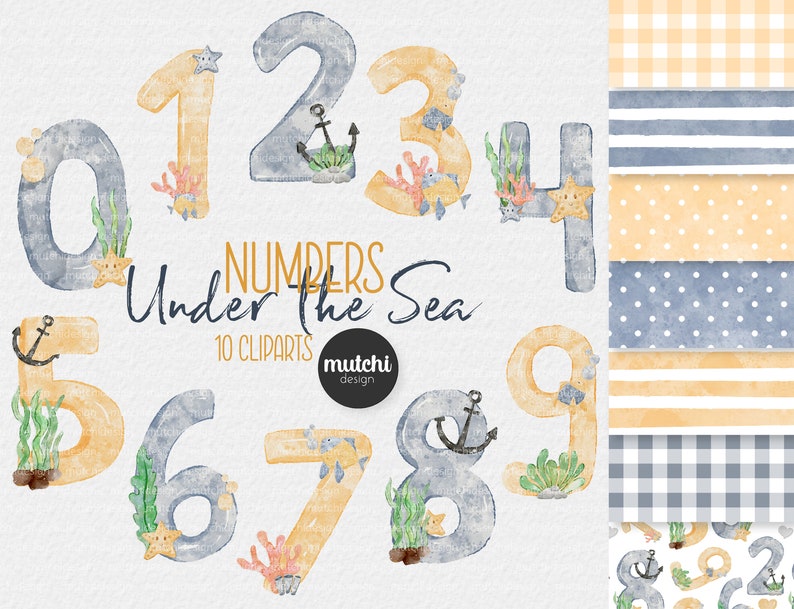 Under the Sea Numbers Clipart Bundle Digital Papers Seamless - Etsy
