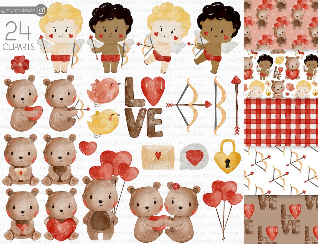 Valentine Teddy Bear Clipart & Seamless Papers (digital Download) - Etsy