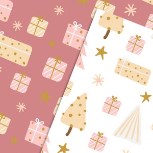 Pink Christmas Seamless Patterns Set, Christmas Backgrounds, Christmas ...