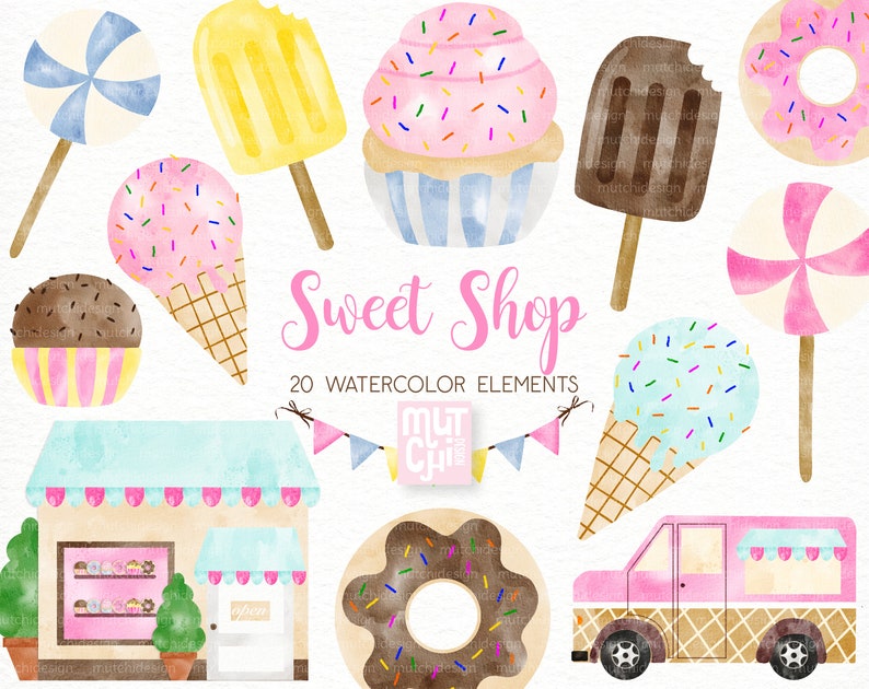 Watercolor Sweet Clipart Hand Painted Sweets Clipart Dessert - Etsy