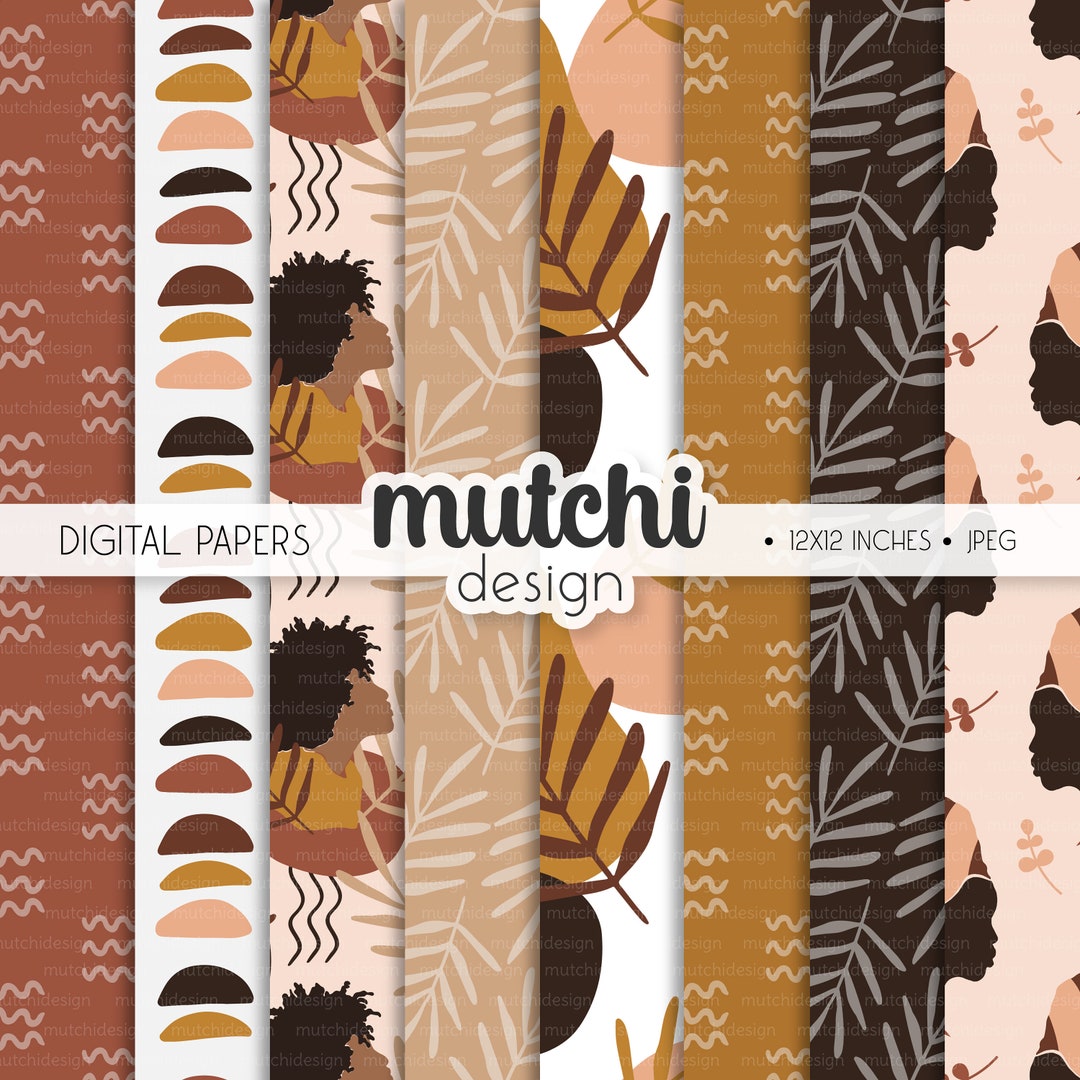 Abstract Boho Black Woman Seamless Patterns, Scrapbook Paper (digital ...