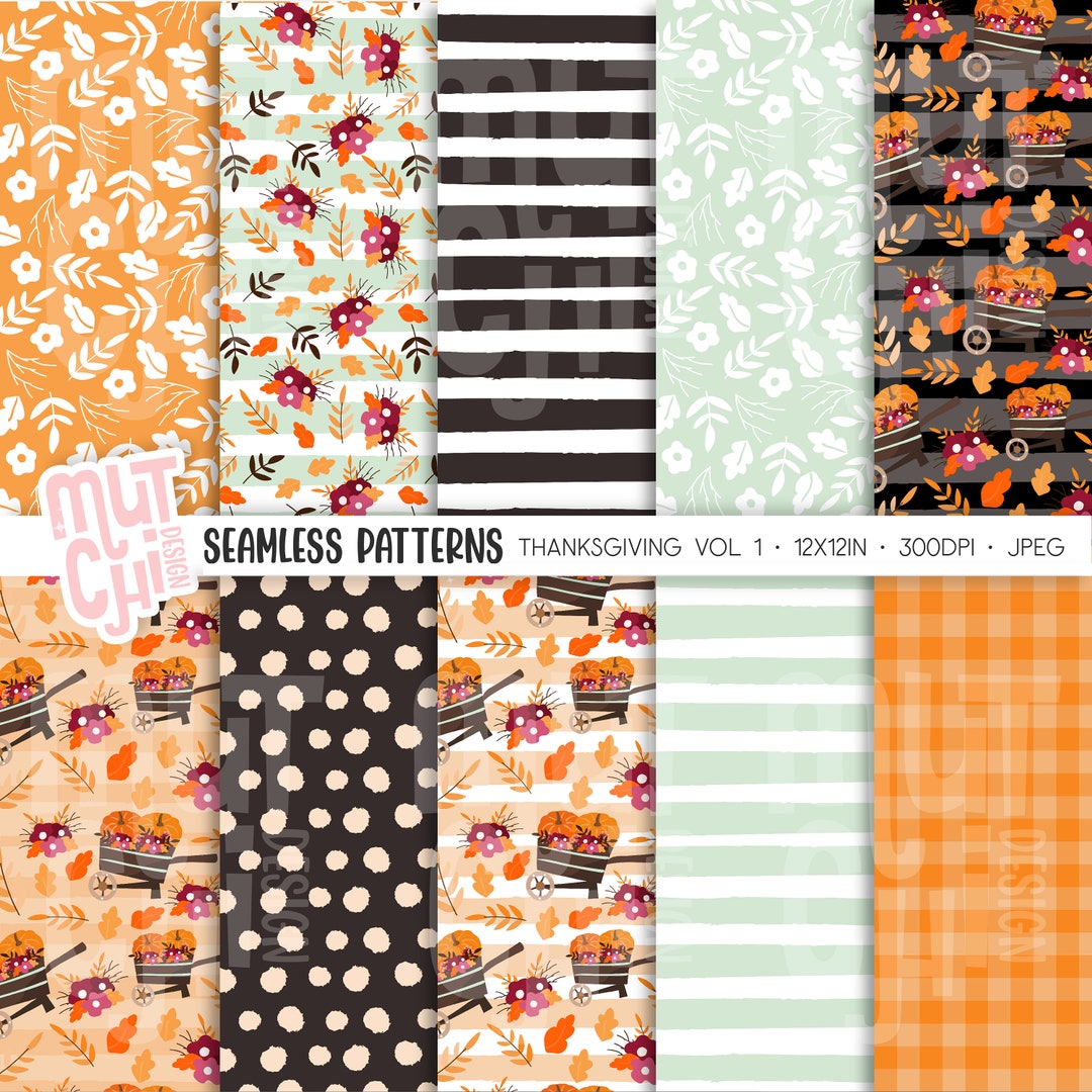 Thanksgiving Digital Papers, Thanksgiving Seamless Patterns, Fall ...