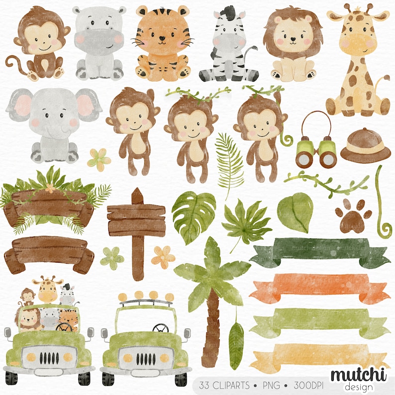 Cute Safari Animals Cliparts - Etsy