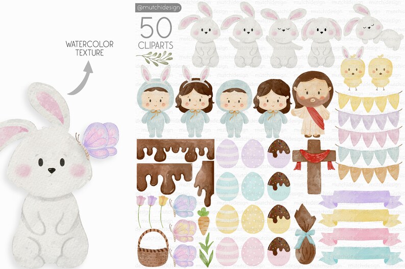 Cute Easter Clipart Watercolor Illustration Printable - Etsy
