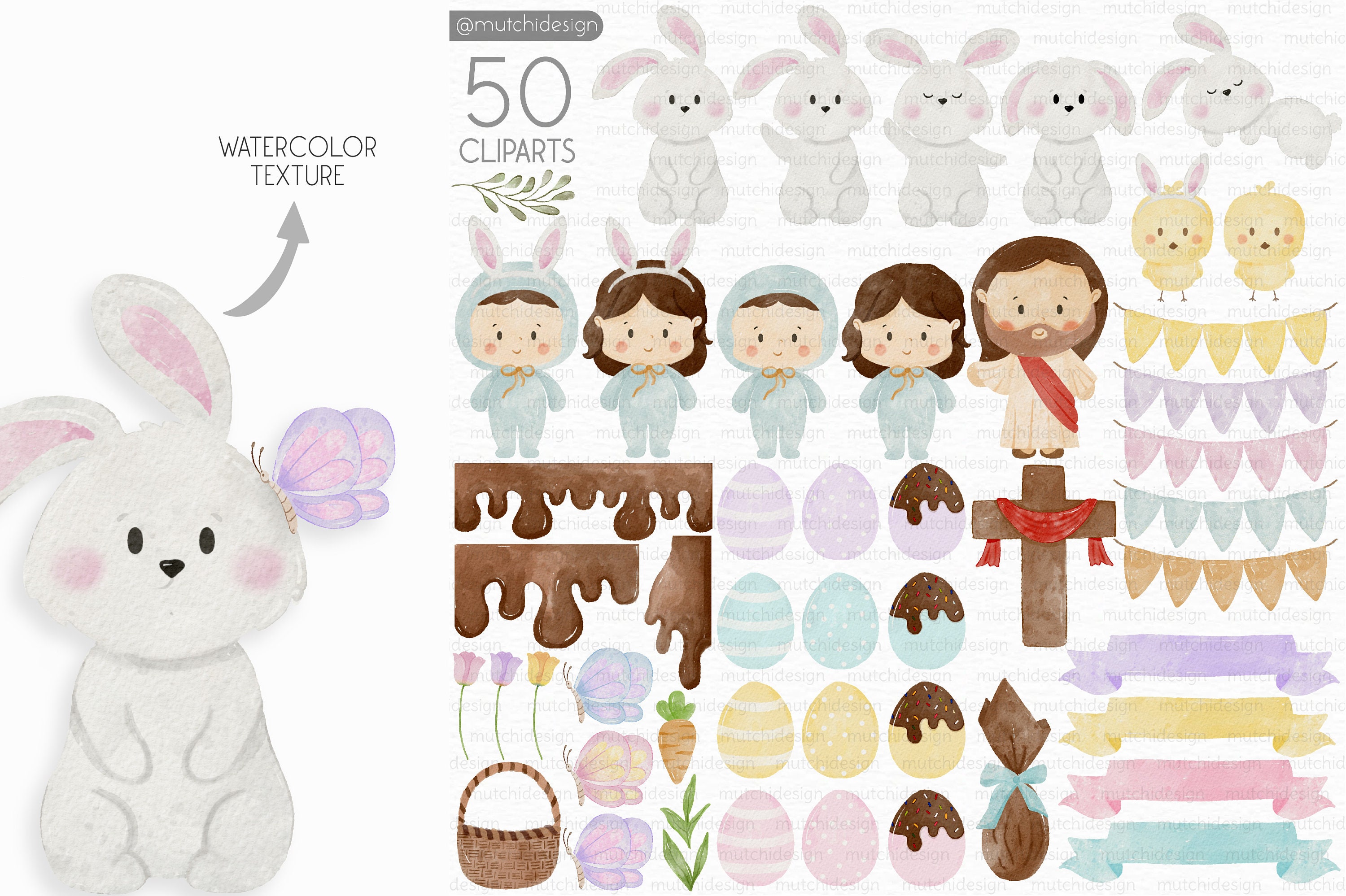 Cute Easter Clipart Watercolor Illustration Printable - Etsy