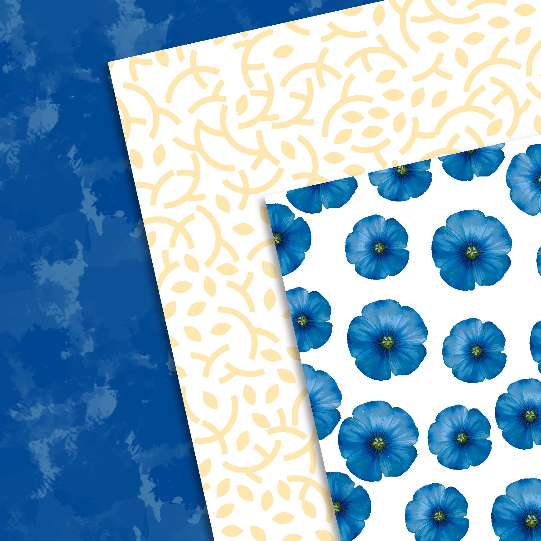 Blue Floral Watercolor Digital Paper Set JPG Digital | Etsy