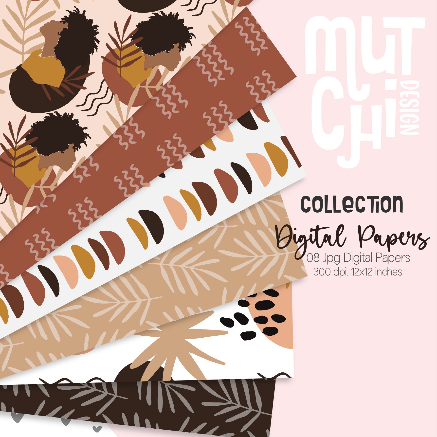 Abstract Boho Black Woman Seamless Patterns, Scrapbook Paper (digital ...