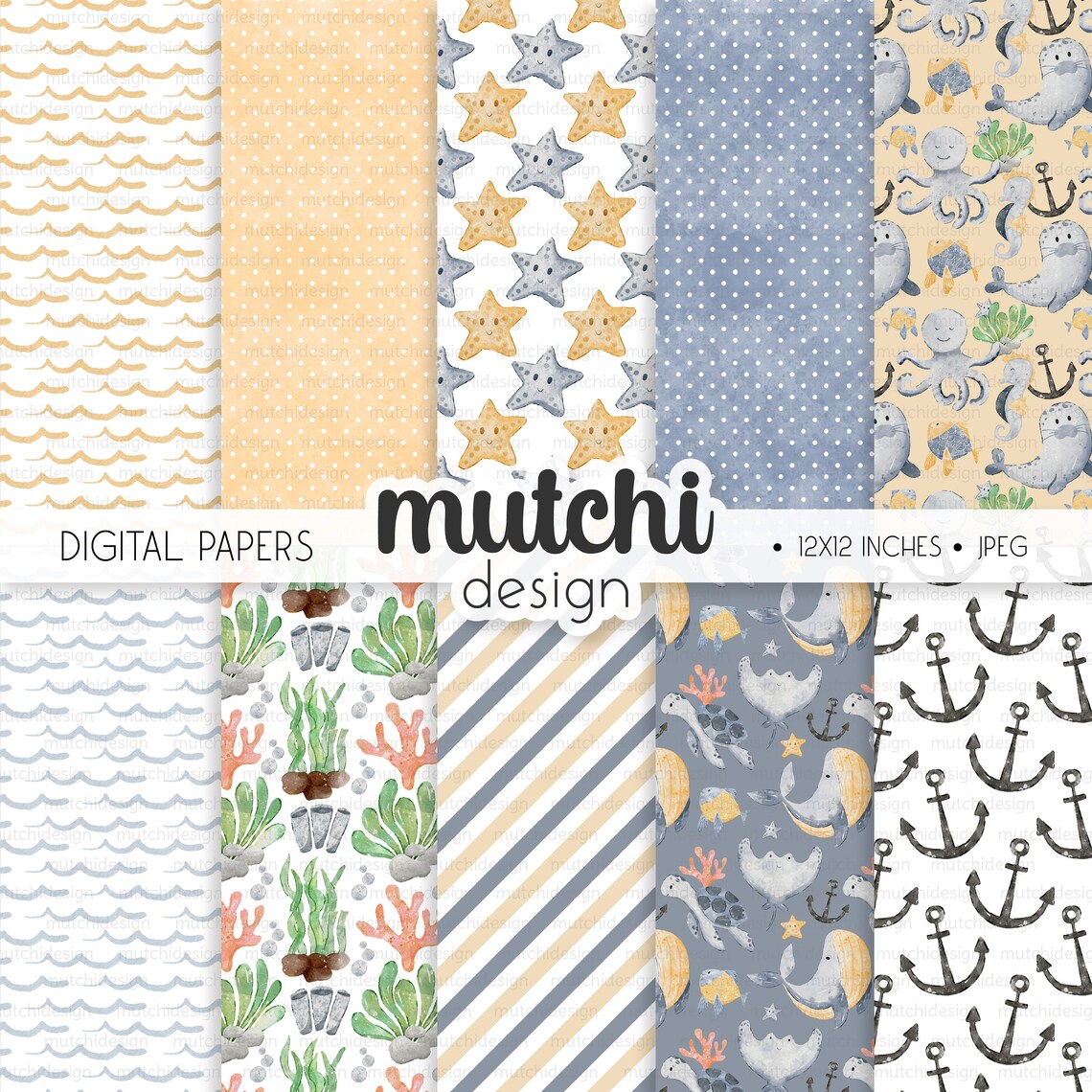 Under the Sea Digital Paper Set Watercolor Sea Animals Cute - Etsy