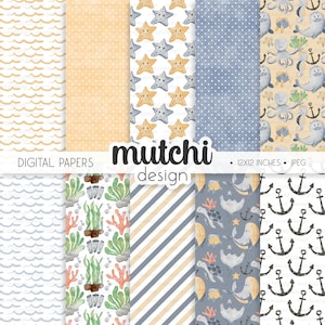 Under the Sea Digital Paper Set, Watercolor Sea Animals, Cute ...