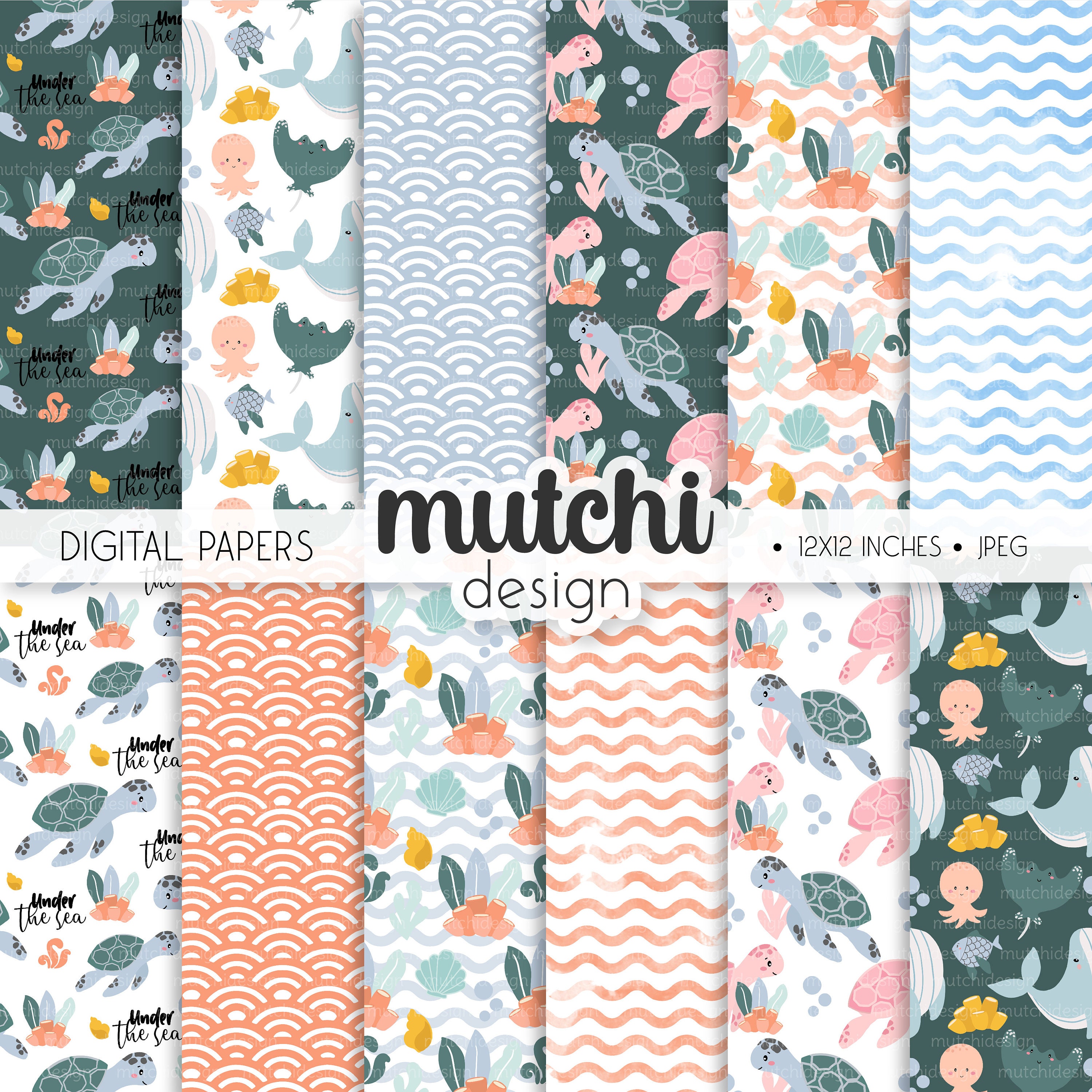 Sea Animals Digital Paper Set Under the Sea Seamless - Etsy