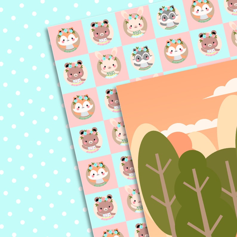 Woodland Animals Digital Papers Set Backgrounds Woodland | Etsy