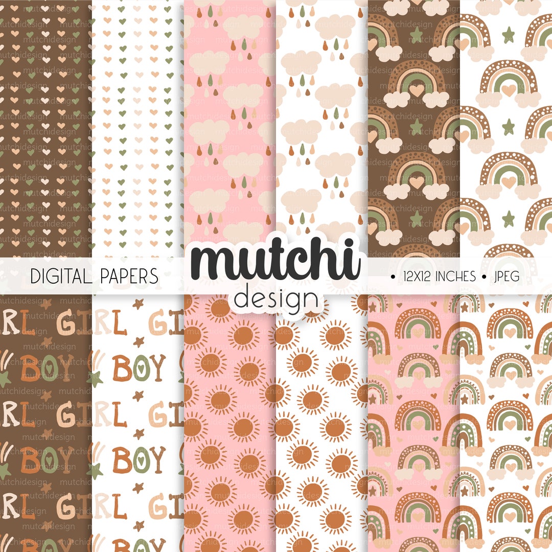 Boho Rainbows Digital Paper Set, JPG, Digital, Cute Graphics, Rainbows ...