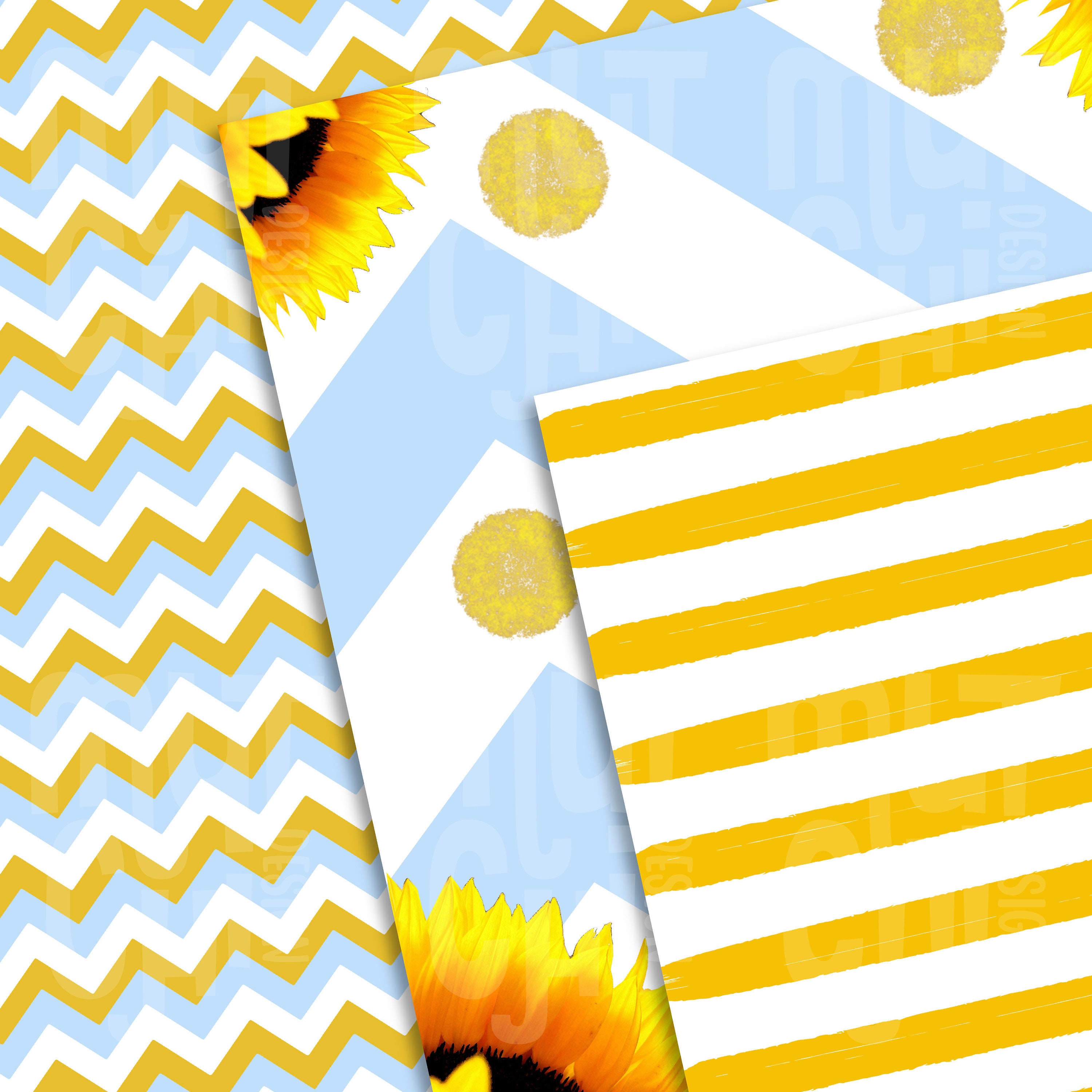 Sunflower Digital Paper Set Digital Flower graphics Blue | Etsy